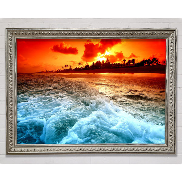 Haus am Meer Tropischer Strand Sonnenuntergang Gerahmter Druck Wandkunst | Wayfair.de